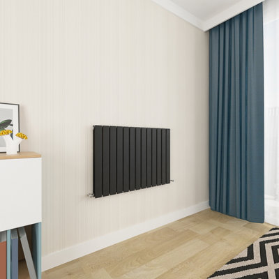 Homefast Bathrooms Designer Flat Radiator Black 600x884mm Double High ...
