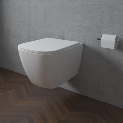 Homefast Bathrooms Rimless Square Wall Hung Toilet Pan With UF Soft ...