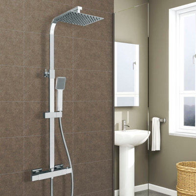 Homefast Bathrooms Square Thermostatic Exposed Twin Head Mixer Shower ...