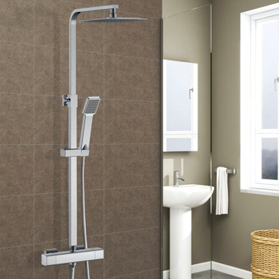 Homefast Bathrooms Thermostatic Mixer Shower Set Square Bar Chrome Twin ...