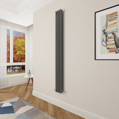Homefast Bathrooms Vertical Radiator Anthracite 3 Column 1800x200mm 3 ...