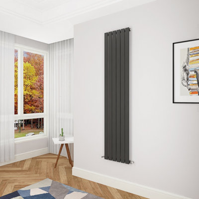 Homefast Bathrooms Vertical Radiator Black Flat Panel 1800x408mm Single ...