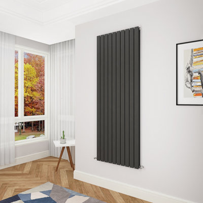 Homefast Bathrooms Vertical Radiator Black Flat Panel 1800x680mm Double ...