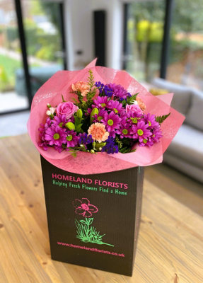 HOMELAND FLORISTS Mixed Fresh Flower Bouquet Hand Tied Gift Wrapped FREE Fast Next Day Delivery
