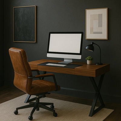 Homeology ADONIS Walnut and Matte Black Legs Ergonomic Home Office ...