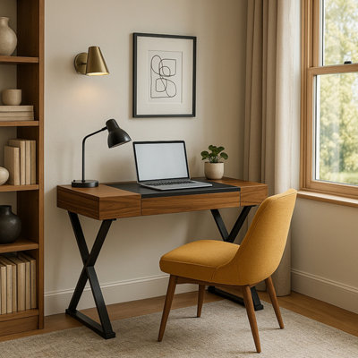 Homeology ADONIS Walnut and Matte Black Legs Ergonomic Home Office ...