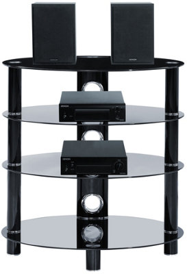 Homeology HALIGON 4-Shelf Oval Premium Gloss Black Glass with Black ...