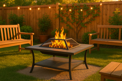 Homeology SHANGO Multi-Functional Black with Ceramic Tiles Outdoor Square Heater, Fire Pit ...