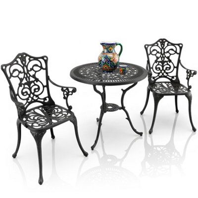 Homeology TABREEZ Black Outdoor Garden Patio Table and 2 Large Chairs ...