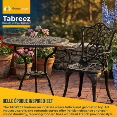 Homeology TABREEZ Black Outdoor Garden Patio Table and 2 Large Chairs ...