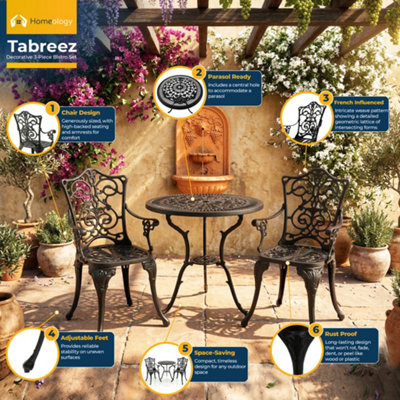 Homeology TABREEZ Black Outdoor Garden Patio Table and 2 Large Chairs ...