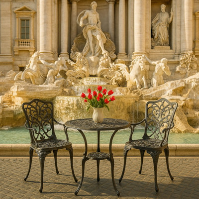 Homeology TABREEZ Black Outdoor Garden Patio Table and 2 Large Chairs ...