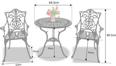 Homeology TABREEZ Black Outdoor Garden Patio Table and 2 Large Chairs ...