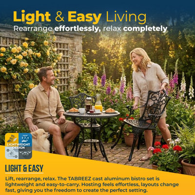 Homeology TABREEZ Black Outdoor Garden Patio Table and 2 Large Chairs ...