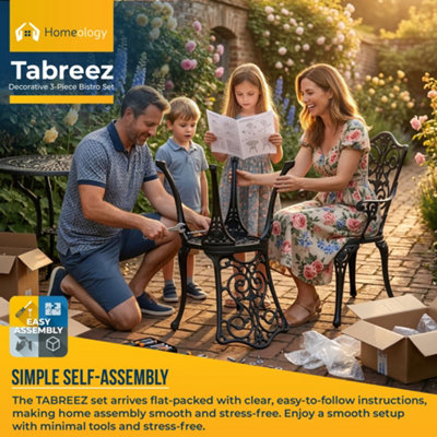 Homeology TABREEZ Black Outdoor Garden Patio Table and 2 Large Chairs ...