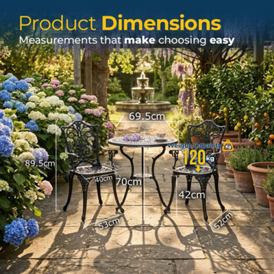 Homeology TABREEZ Black Outdoor Garden Patio Table and 2 Large Chairs ...