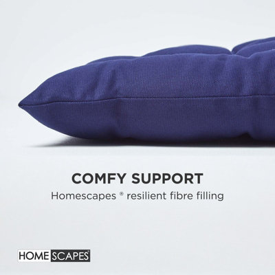 Homescapes 3 Seater Navy Bench Cushion With 100% Cotton Cover, 143 x 48 cm
