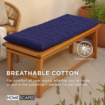 Homescapes 3 Seater Navy Bench Cushion With 100% Cotton Cover, 143 x 48 cm
