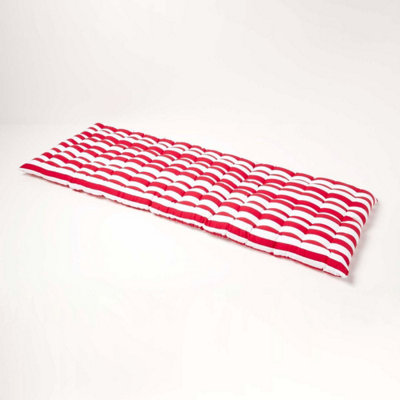 Homescapes 3 Seater Red Stripe Bench Cushion With 100% Cotton Cover ...