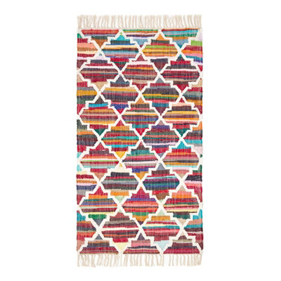 Homescapes Amsterdam Handwoven Multi Coloured 100% Cotton Chindi Kilim ...
