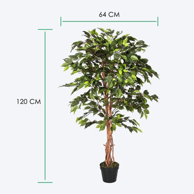 Homescapes Artificial Green Handcrafted Ficus Tree with Twisted Real ...