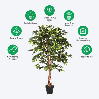 Homescapes Artificial Green Handcrafted Ficus Tree with Twisted Real ...
