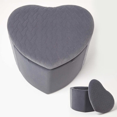 Homescapes Arundel Heart-Shaped Velvet Footstool with Storage, Grey