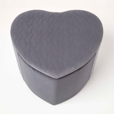 Homescapes Arundel Heart-Shaped Velvet Footstool with Storage, Grey