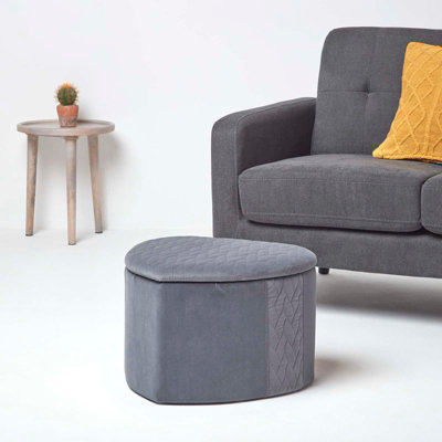 Homescapes Arundel Heart-Shaped Velvet Footstool with Storage, Grey