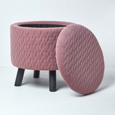 Homescapes Balmoral Velvet Footstool with Storage Pink