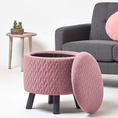 Homescapes Balmoral Velvet Footstool with Storage Pink