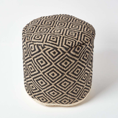 Homescapes Black and Cream Aztec Style Jute Footstool Beanbag Round 45 ...