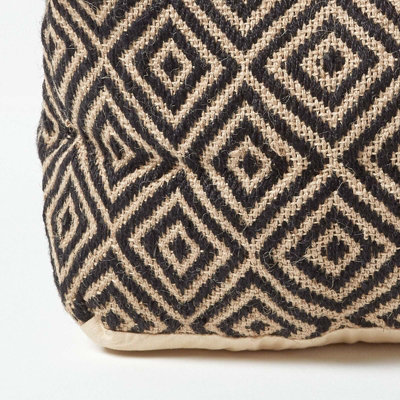 Homescapes Black and Cream Bean Cube Footstool with Aztec Pattern