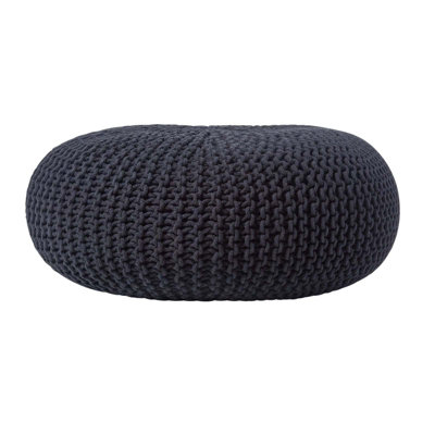 Homescapes Black Large Round Cotton Knitted Pouffe Footstool