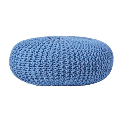 Homescapes Blue Large Round Cotton Knitted Pouffe Footstool