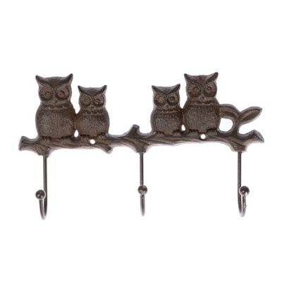 Homescapes Brown Cast Iron Decorative Owl Wall Mounted Hooks | DIY at B&Q