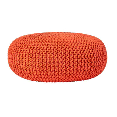 Homescapes Burnt Orange Large Round Cotton Knitted Pouffe Footstool ...