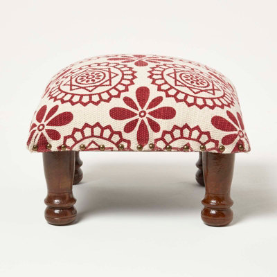 Homescapes Cassia Red Geometric Footstool, 40 x 40 x 25 cm | DIY at B&Q