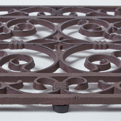Homescapes Cast Iron Door Mat Brown Rectangular Parisian Design