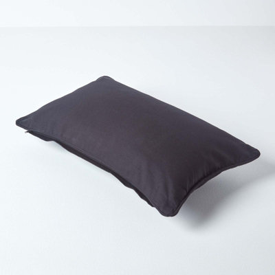 Homescapes Cotton Plain Black Rectangular Cushion Cover, 30 x 50 cm