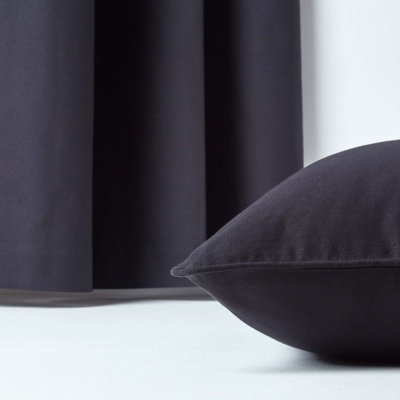 Homescapes Cotton Plain Black Rectangular Cushion Cover, 30 x 50 cm