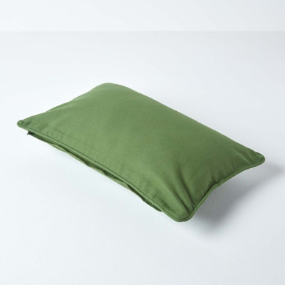 Homescapes Cotton Plain Olive Green Rectangular Cushion Cover, 30 x 50 cm