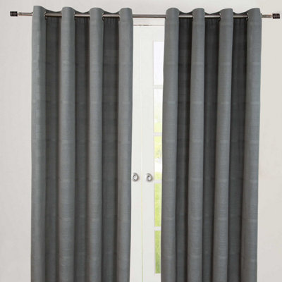Homescapes Cotton Rajput Ribbed Charcoal Grey Curtain Pair, 54 x 54 ...