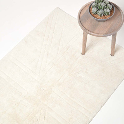 Homescapes Cotton Tufted Rug Union Jack Plain Embossed Mat Ivory Cream ...