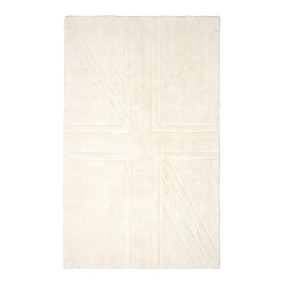 Homescapes Cotton Tufted Rug Union Jack Plain Embossed Mat Ivory Cream ...