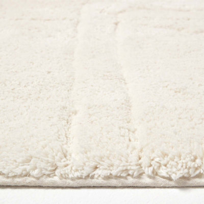 Homescapes Cotton Tufted Rug Union Jack Plain Embossed Mat Ivory Cream ...