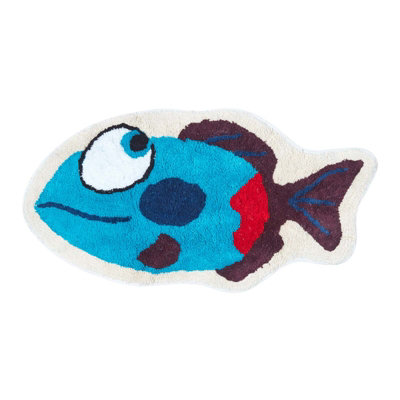 Homescapes Cotton Tufted Washable Blue Fish Children Rug | DIY at B&Q