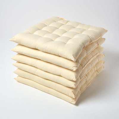 Homescapes Cream Plain Seat Pad with Straps 100% Cotton 40 x 40 cm, Set ...