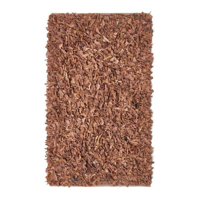 Homescapes Dallas Leather Shaggy Rug Brown, 150 x 240 cm