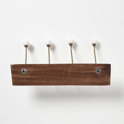Homescapes Decorative Brass & White Wall Mounted Coat Hook Rack